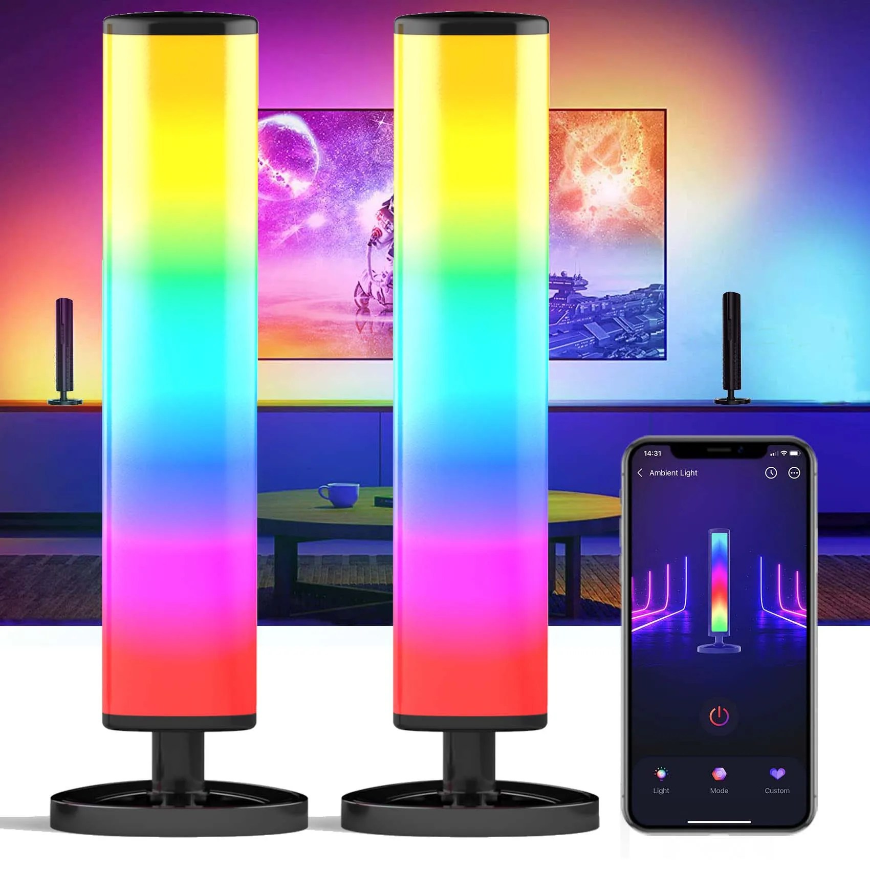 스마트 앱 음악 Led 야간 조명 사운드 제어 Rgb 백라이트 무드 조명 픽업 램프 게임 룸 데스크탑 홈 장식 2 개