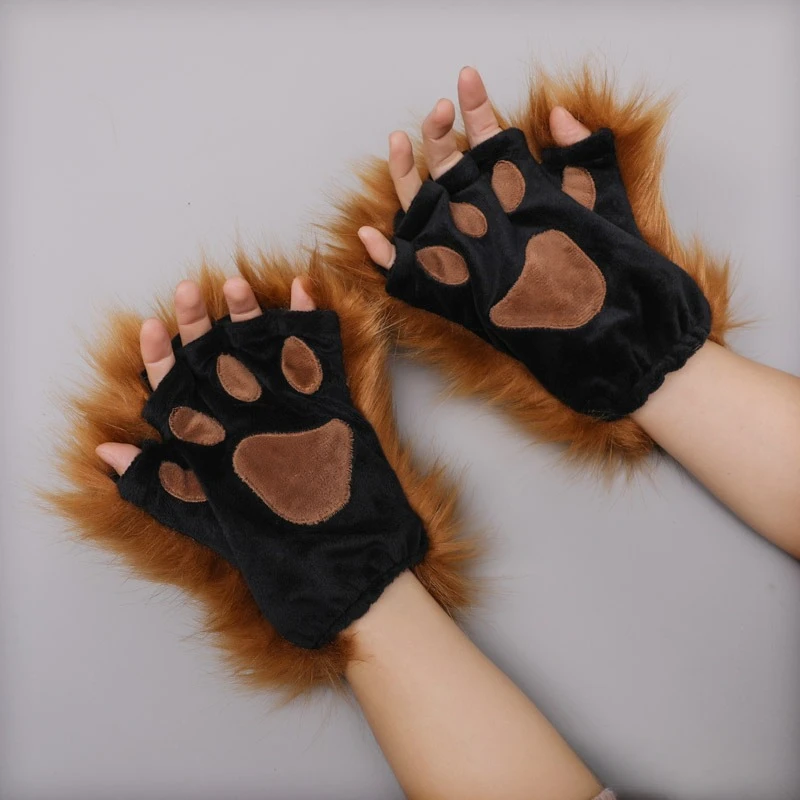 Wolf-Paws-Fingerless-Gloves-Furry-Kitten-Paw-Foxes-Claws-Mittens-Lolita ...