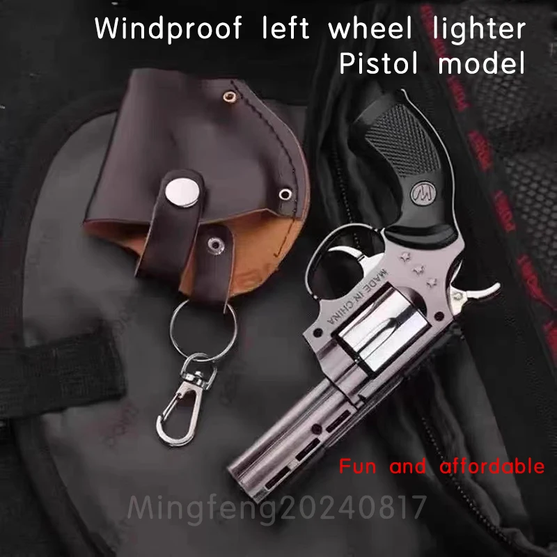 Creative-left-wheel-gun-shaped-keychain-red-fireproof-and-windproof ...