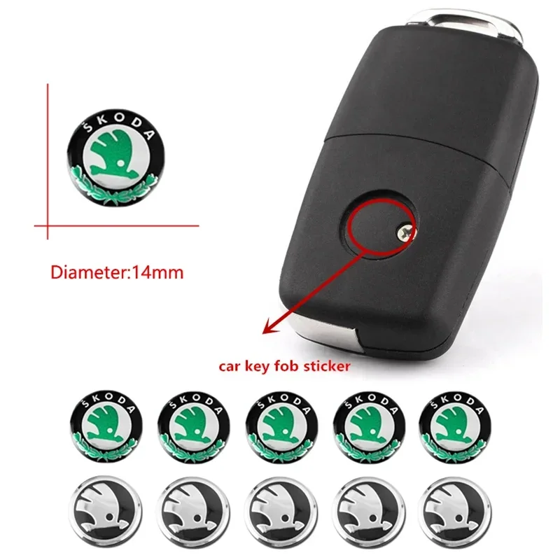 5Pcs 14mm Car Logo Remote Control Key Badge Stickers For Skoda Octavia ...
