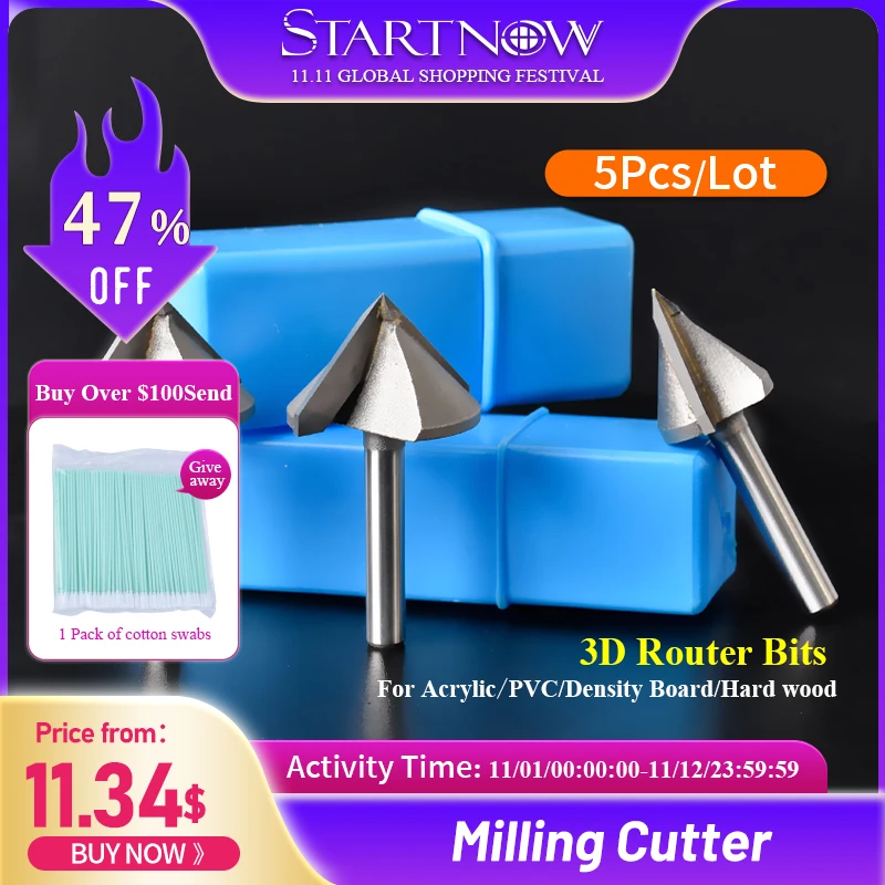 Startnow 5pcs Milling Cutters 60 90 120 Degrees Acrylic Pvc Mdf Hard ...