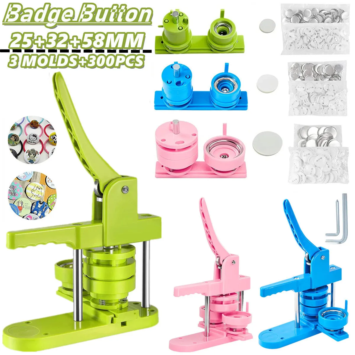DIY-Pin-Badges-Set-Button-Press-Machine-25-32-58MM-Badge-Button-Maker ...