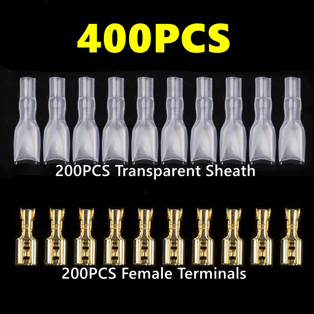 400Pcs-6-3mm-Female-Terminals-Brass-Car-Speaker-Electric-Wire ...