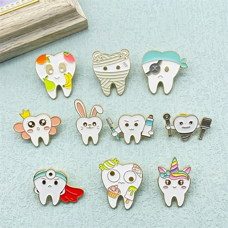 10pcs-Funny-Cartoon-Cute-Love-Tooth-Design-Metal-Enamel-Brooch-Fashion ...