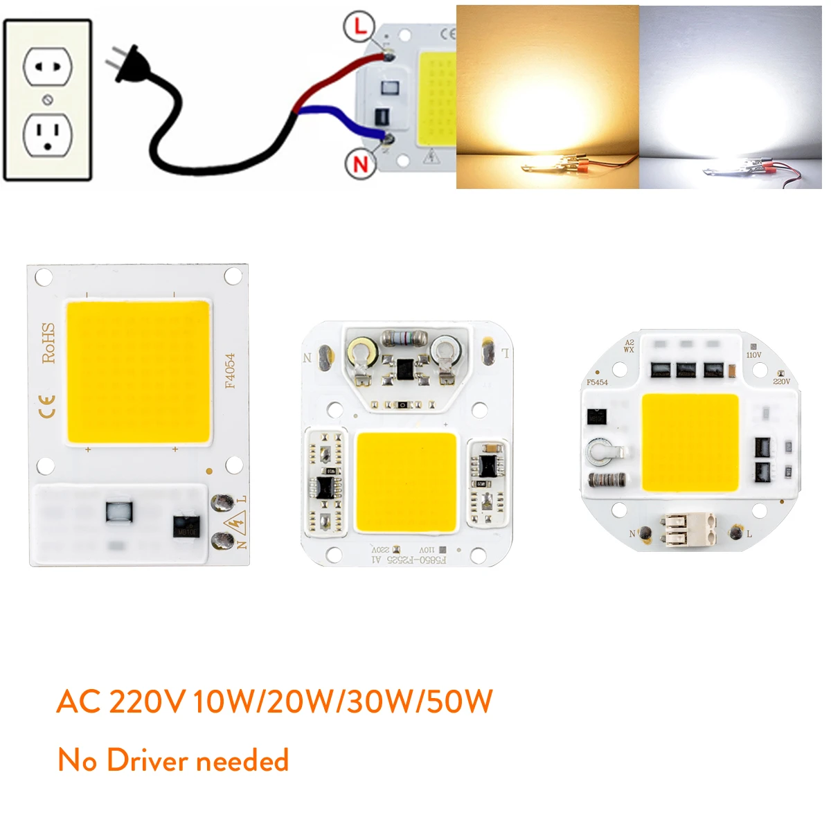 10W 20W 30W 50W COB LED Chip AC 220V Smart IC No Need Driver For Flood Light Spotlight Lamps ...