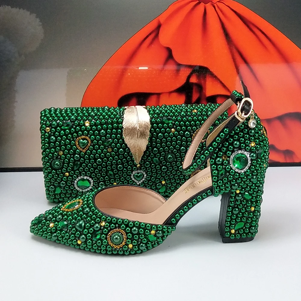Fashion-New-arrival-Green-Pearl-Bridal-shoes-and-Bag-Set-woman-party ...