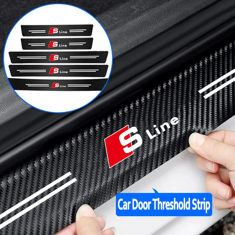 Car-Door-Carbon-Fiber-Sill-Protector-Stickers-For-Audi-Sline-Quattro-A1 ...