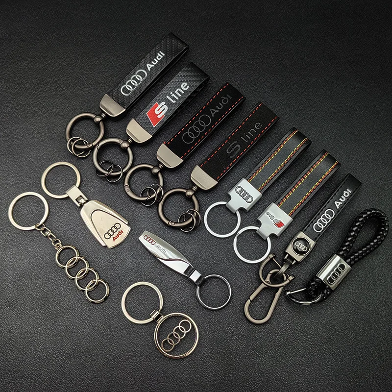 High Grade Metal Leather Keyring Car Logo Keychain For Audi A1 A2 A3 A4 ...
