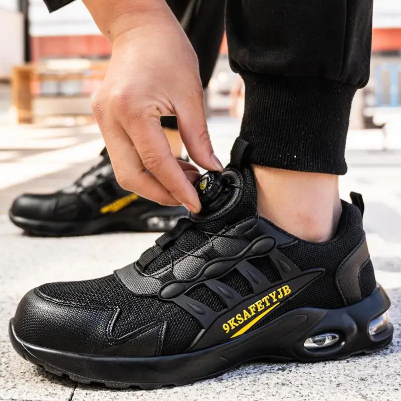 Rotating Button Safety Shoes Men Steel Toe Sneaker Air Cushion Work ...