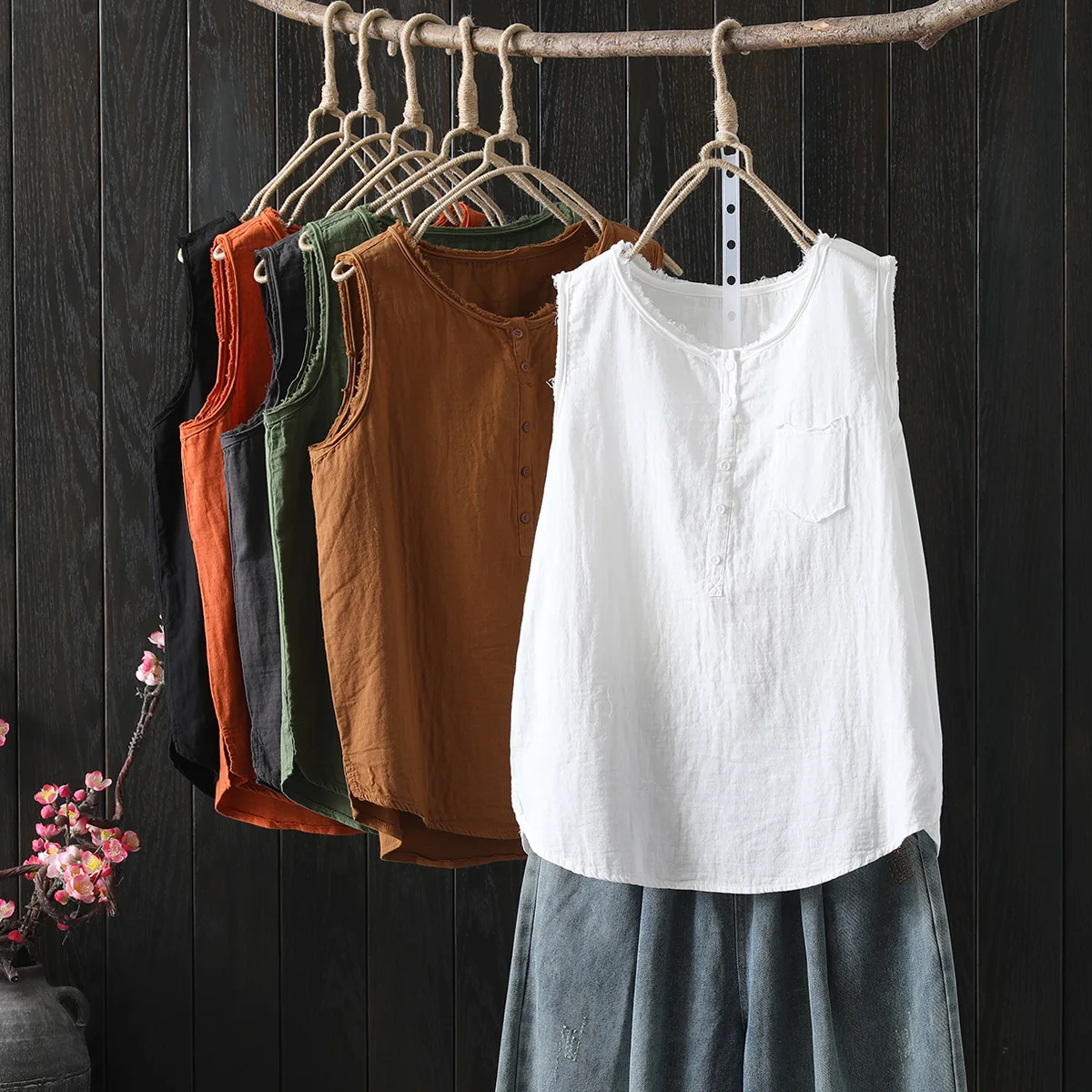 Women's Cotton Tank Tops Japan Fashion Summer Sleeveless Loose T-Shirts ...