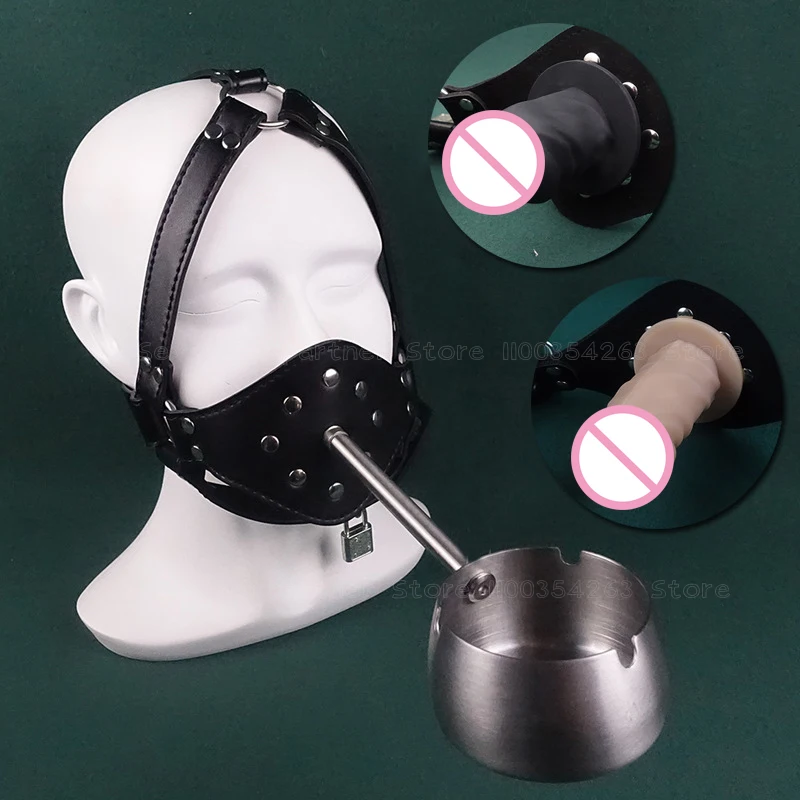 Silicone Dildo Bdsm Mouth Plug Slave Dog Mask Gag Training Ashtray