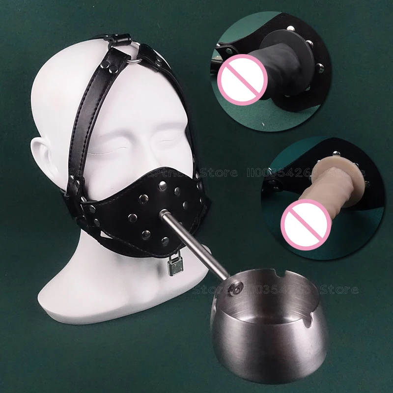 Silicone Dildo Bdsm Mouth Plug Slave Dog Mask Gag Training Ashtray+Asphyxia Gag Bondage Open ...