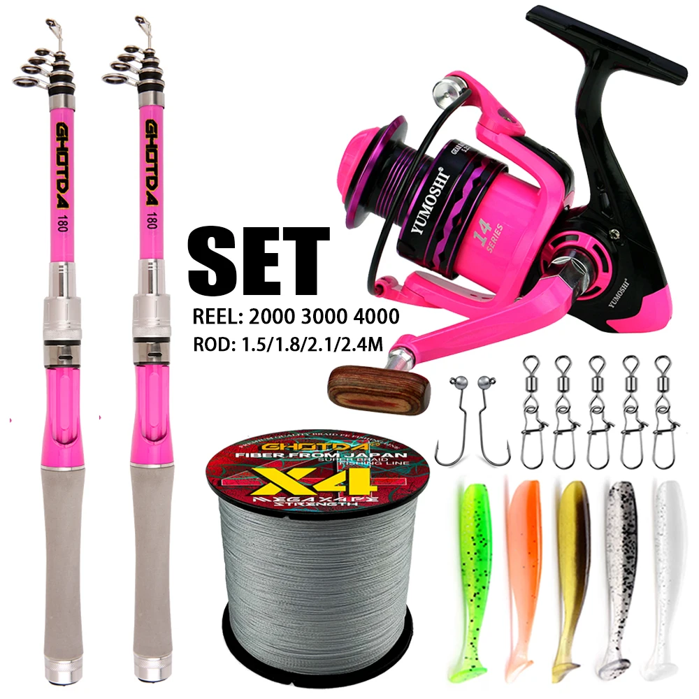 1.5m-2.4m Lure Spinning Fishing Rod and Reel Combo Set Carbon Fiber ...