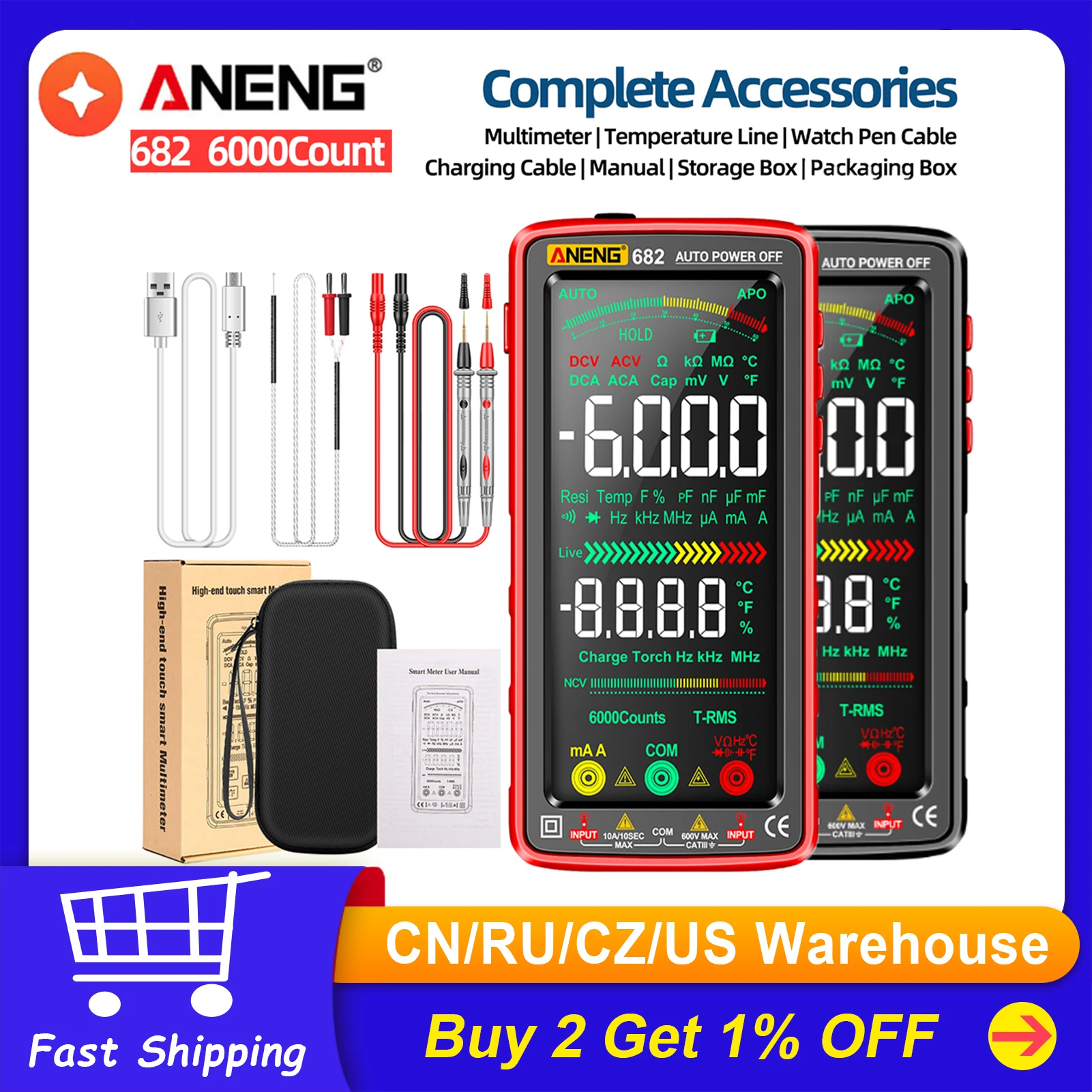 ANENG-682-Smart-Multimeter-Big-Color-Screen-AC-DC-Ammeter-Voltage ...