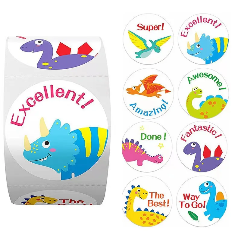 100-500pcs-Cute-Dinosaur-Pattern-Reward-Encouragement-Sticker-Roll-for ...