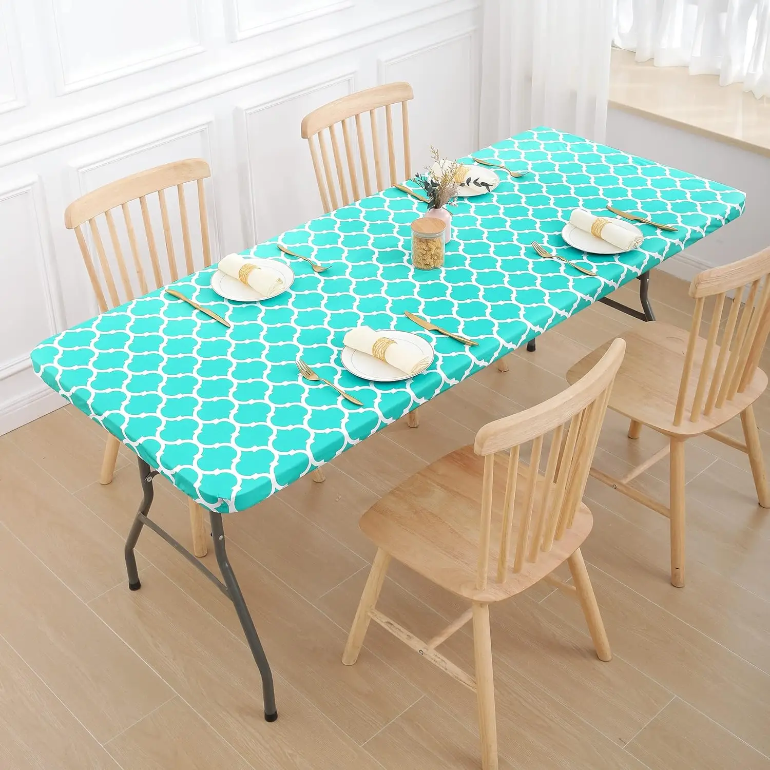 Elastic-Fitted-Vinyl-Waterproof-Tablecloth-Flannel-Backing-Rectangle ...