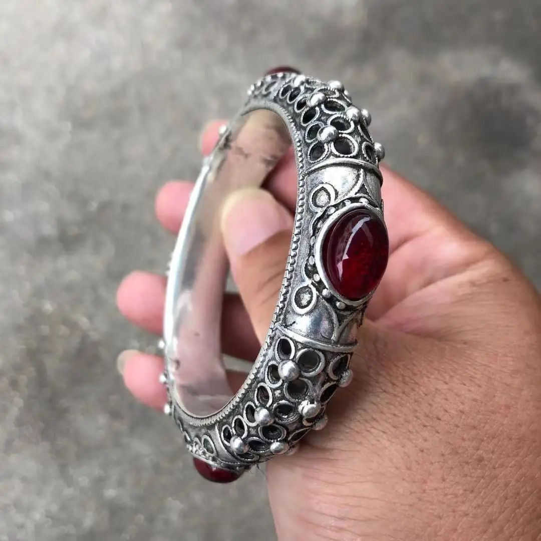 Wholesale Tibetan silver bracelet jewelry inlaid gem bracelet ethnic ...