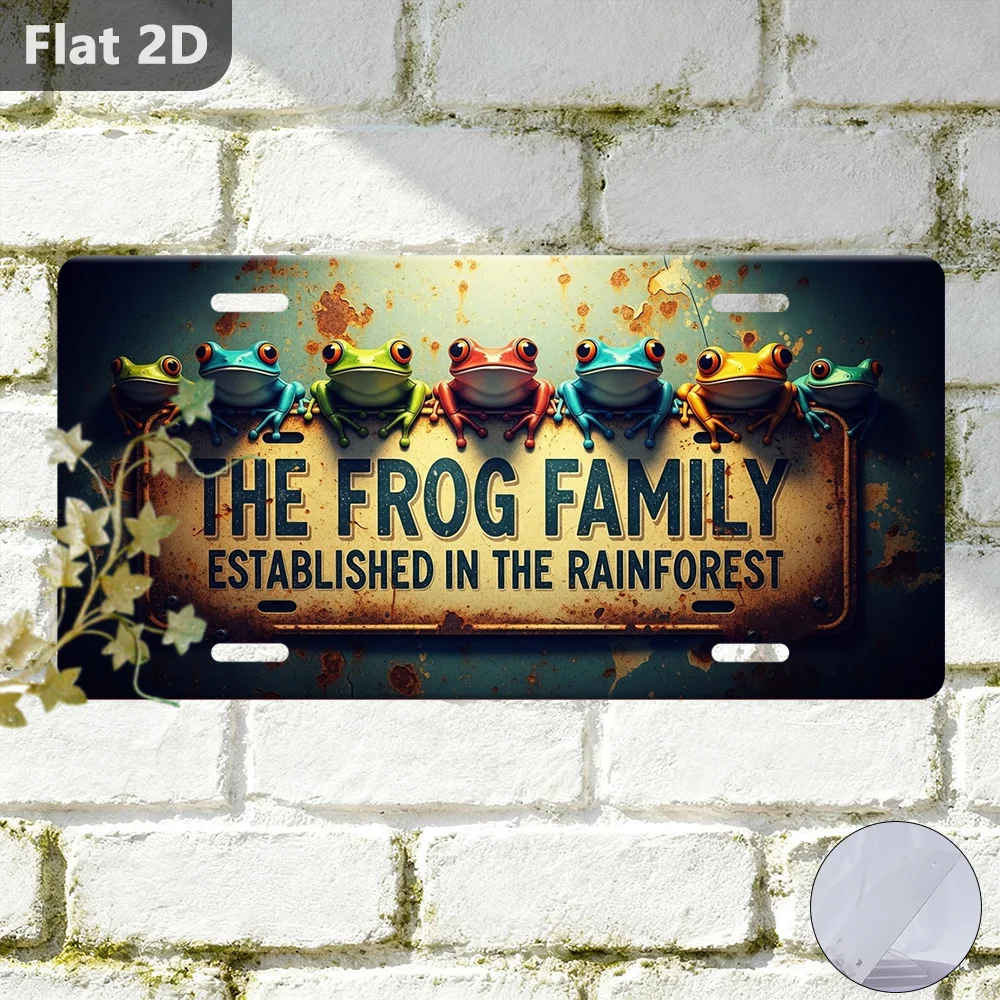 2D Flat - A Vintage Sign Featuring a Frog Family with Colorful Frogs ...