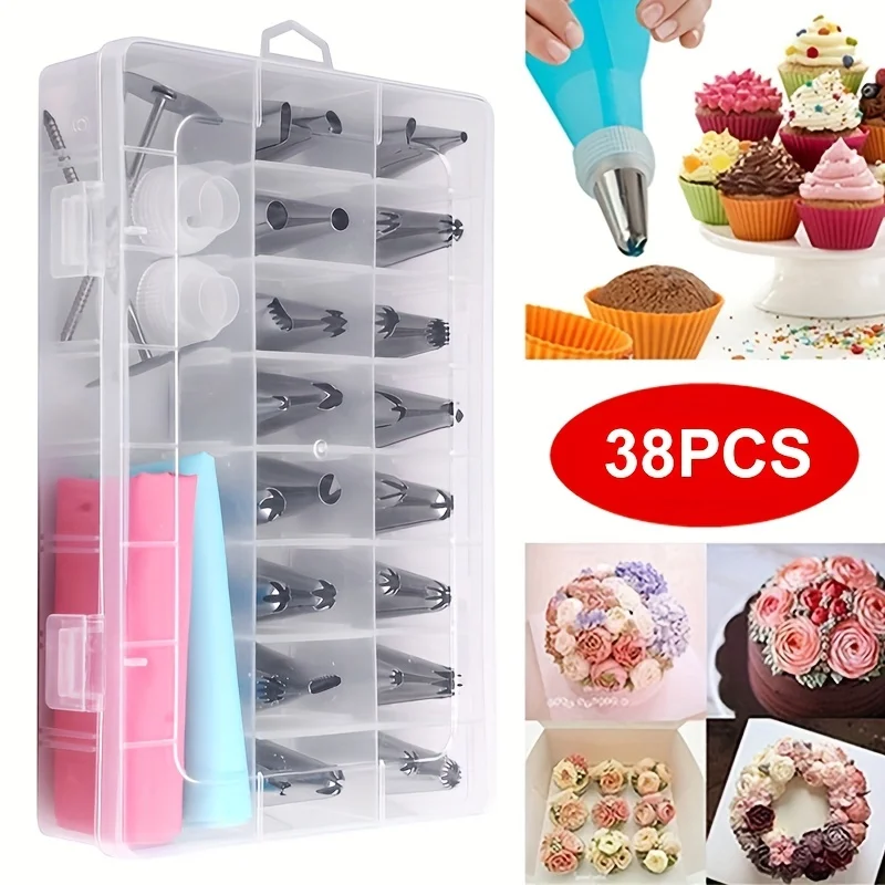 38PCS-Cake-Decorating-Nozzle-Baking-Kit-32-Unique-Piping-Tips-Couplers ...