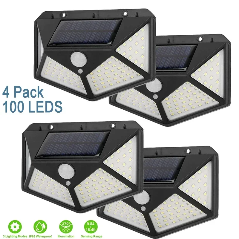 100-LED-Solar-Lamps-1-2-4Pcs-Outdoor-Solar-Wall-Lights-PIR-Motion ...