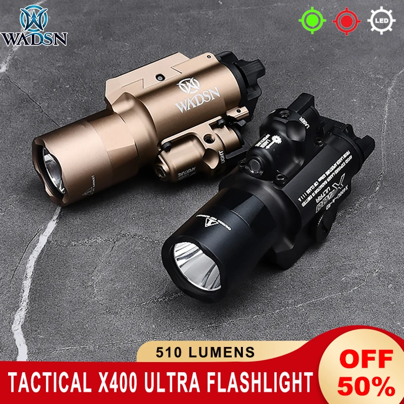 전술 WADSN Surefir X400 울트라 X400U 웨폰 라이트 LED510 루멘, 레드/그린 레이저 사냥 권총 손전등 ...