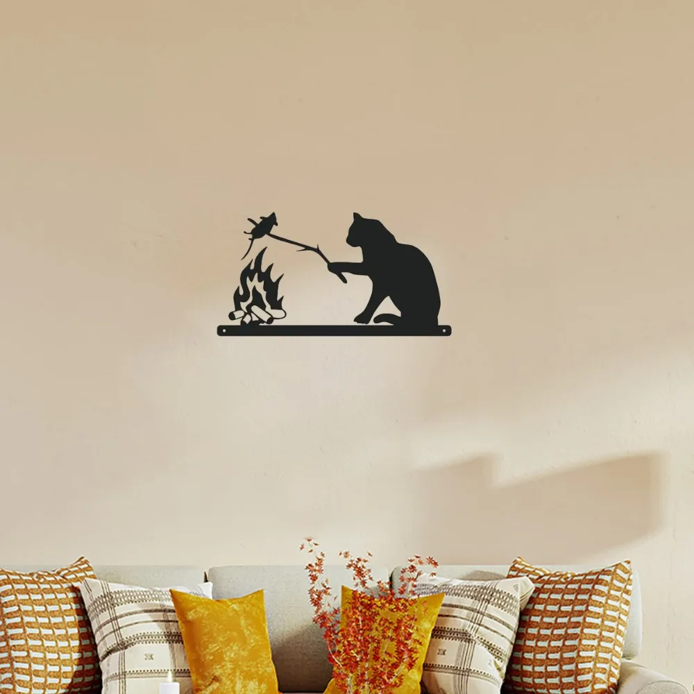 Enchanting Metal Cat & Mouse Roasting Scene Wall Sculpture | Bedroom ...