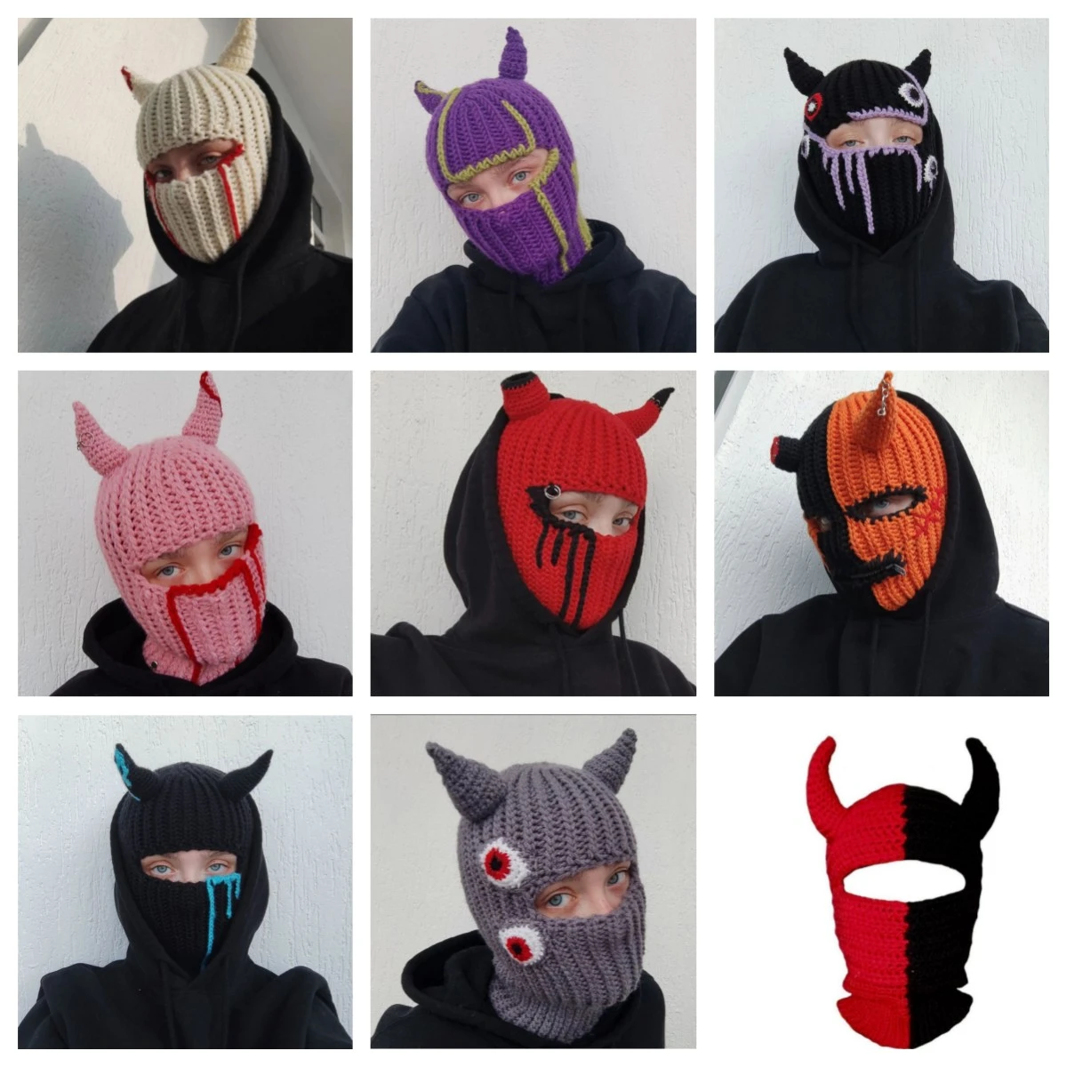 Men Halloween Balaclava Devil Horn Hat Women Warm Cowhorn Hat Full Face ...