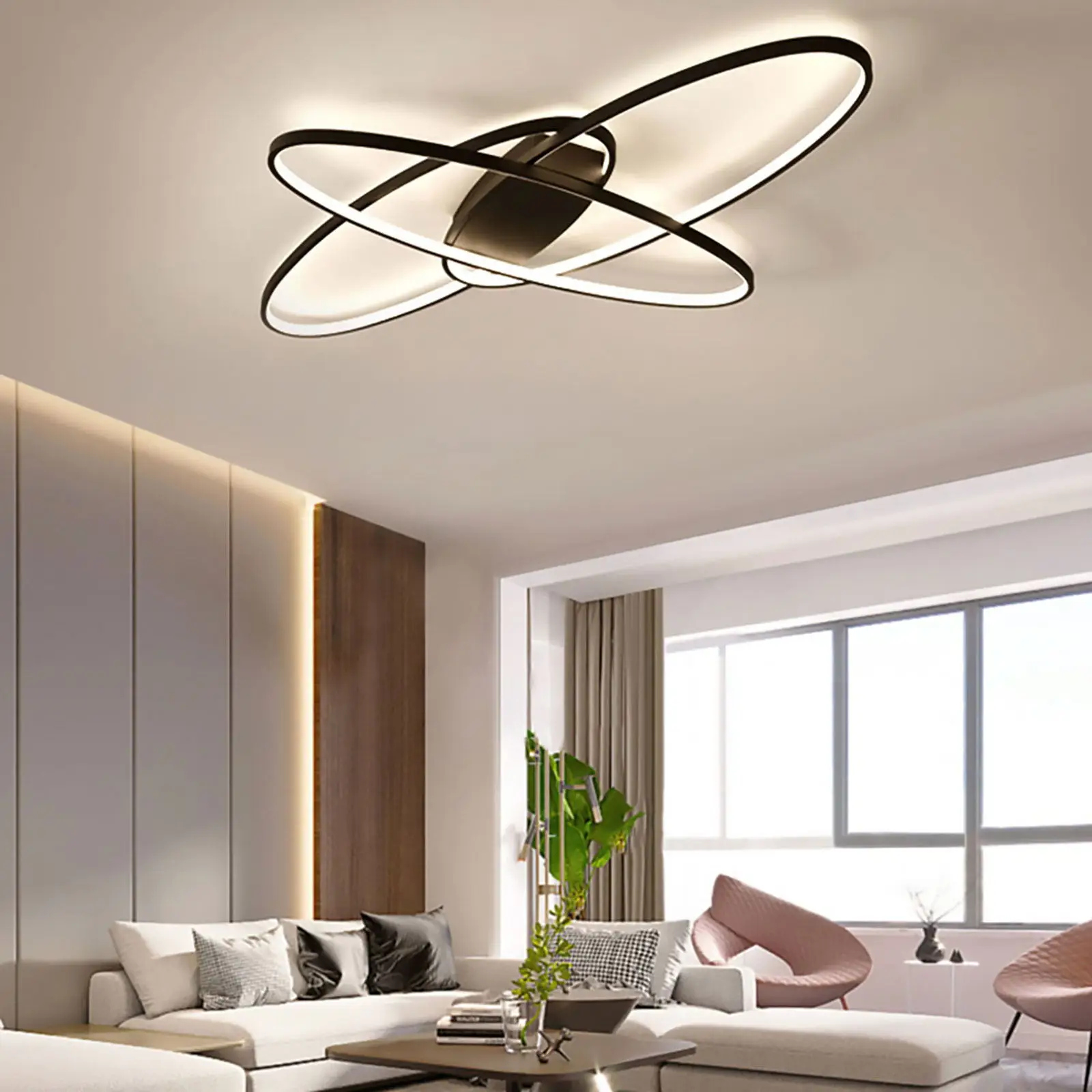 Modern Black/White 3 Staggered Long Ellipses LED Ceiling Light with ...