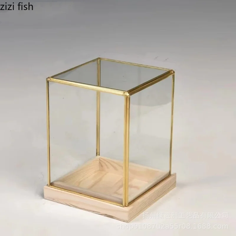 Copper-edged-Glass-Dust-Cover-Wood-Base-Square-Display-Stands ...
