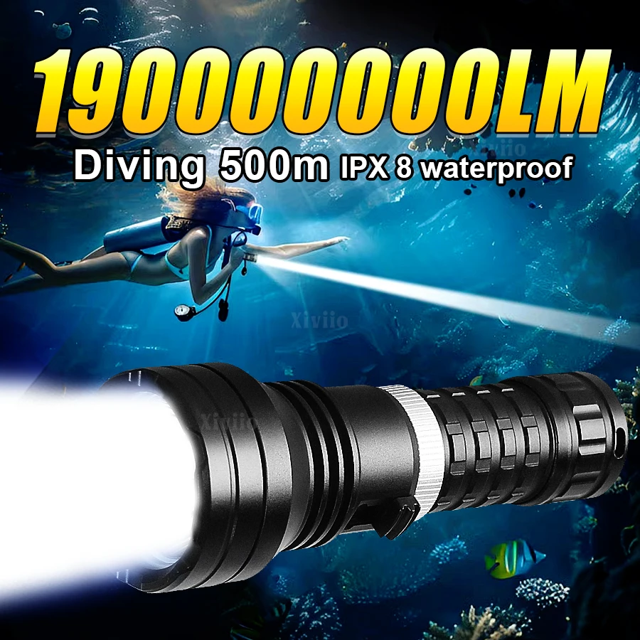 19000000LM High Power LED Diving Flashlight IPX8 Waterproof ...