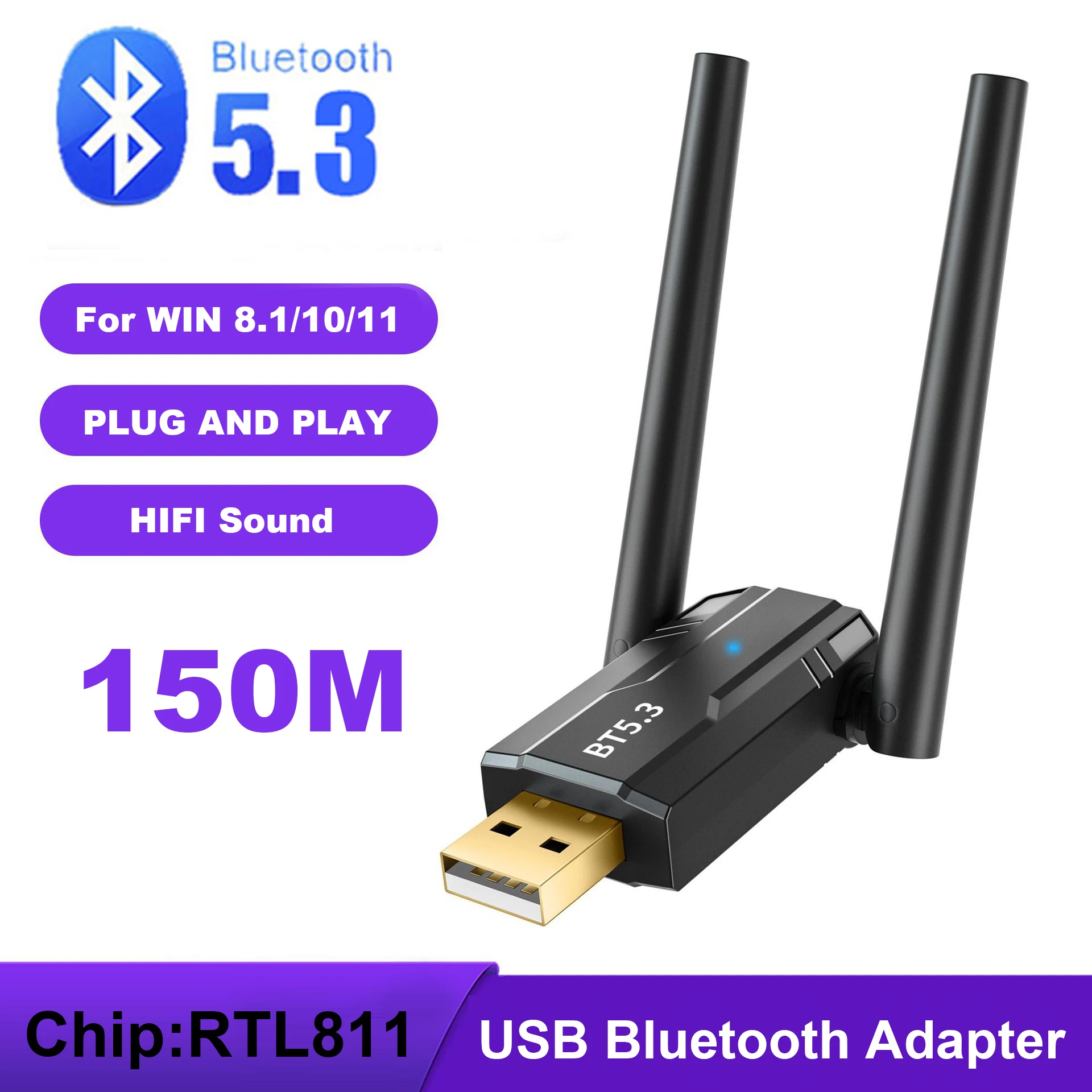 Bluetooth-5-3-Adapter-Wireless-Audio-Receiver-Transmitter-USB-Dongle-Dual-Antenna-150M ...