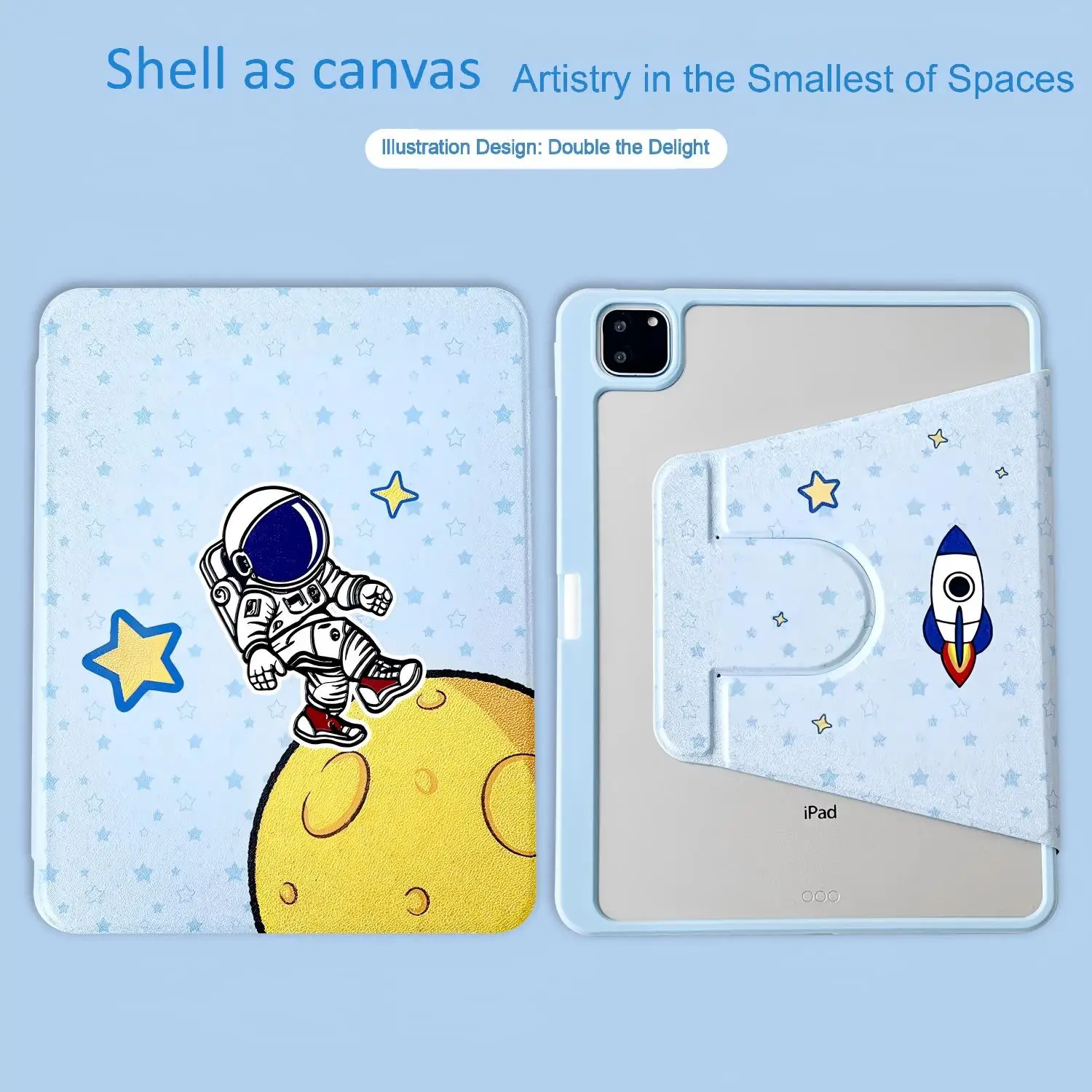 Blue Starry Sky Astronaut 360° Rotating Tablet Protective Case for iPad ...