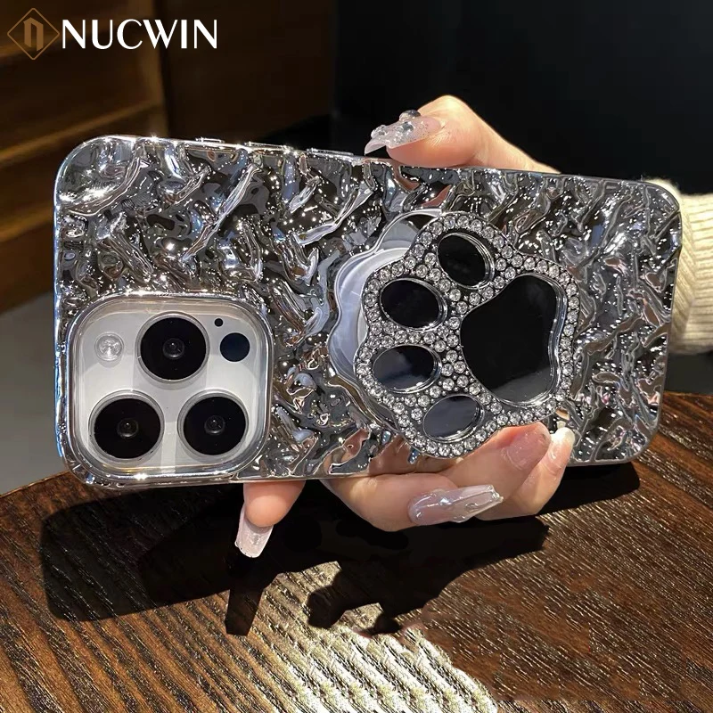Cute Cat Claw Bracket Diamond Mirror Phone Case for iPhone 15 14 13 12 ...