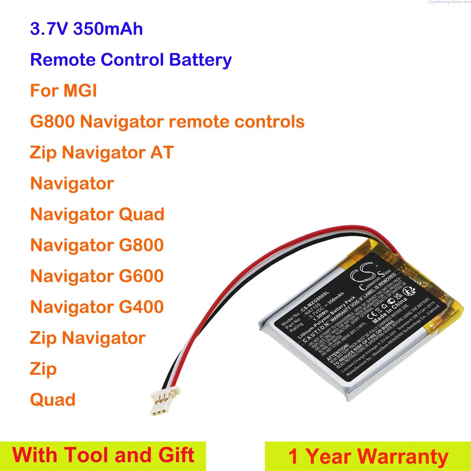 Cameron Sino 3.7V 350mAh Remote Control Battery NA7105 for MGI Zip ...