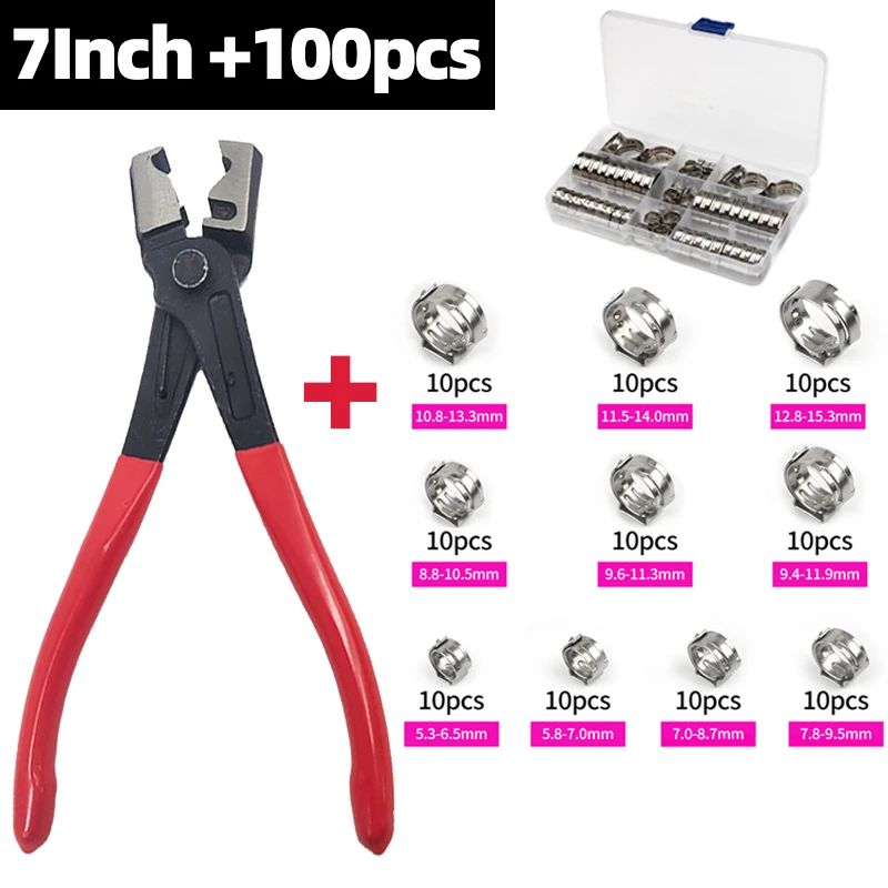 Stainless Steel 100pcs Single Ear Stepless Hose Clamps With Pliers For ...