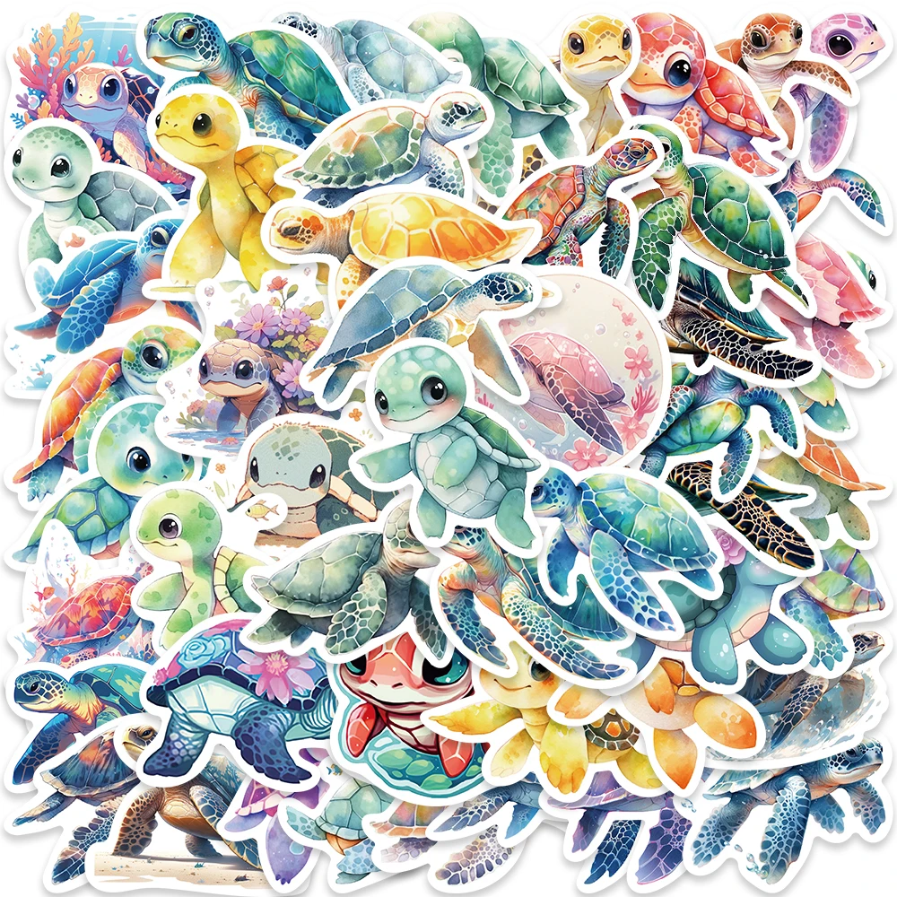 50pcs-Cute-Cartoon-Sea-Turtle-Animal-Stickers-Pack-Waterproof-Graffiti ...