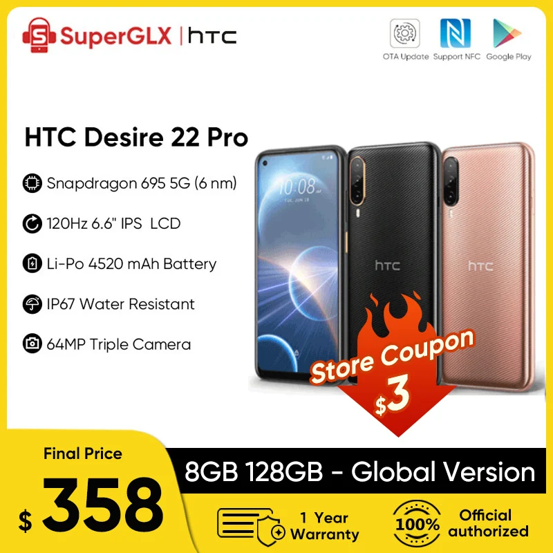2022 New HTC Desire 22 Pro 5G Smartphone Snapdragon 695 Octa-core 6.6 ...