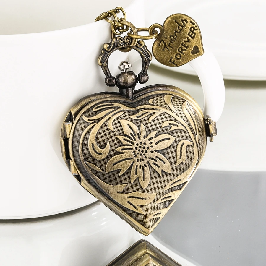 Old Fashioned Bronze Love Heart-shaped Quartz Pocket Watches Pendant ...