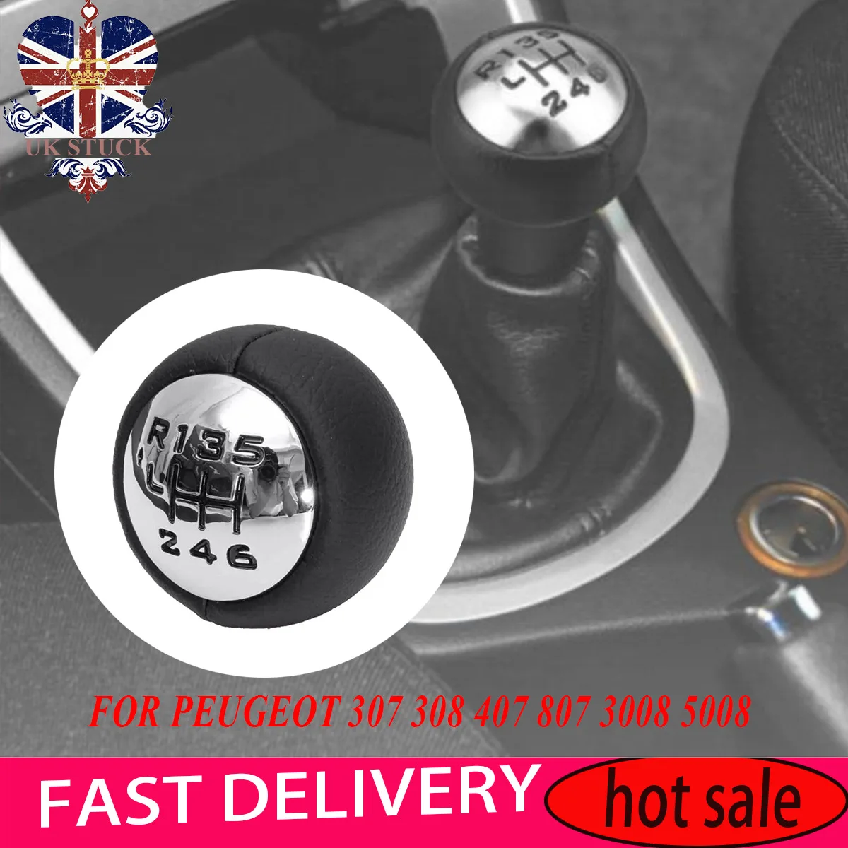 Auto Gear Shift Knob 6 Speed Interior Parts for Peugeot 307 308 3008 ...