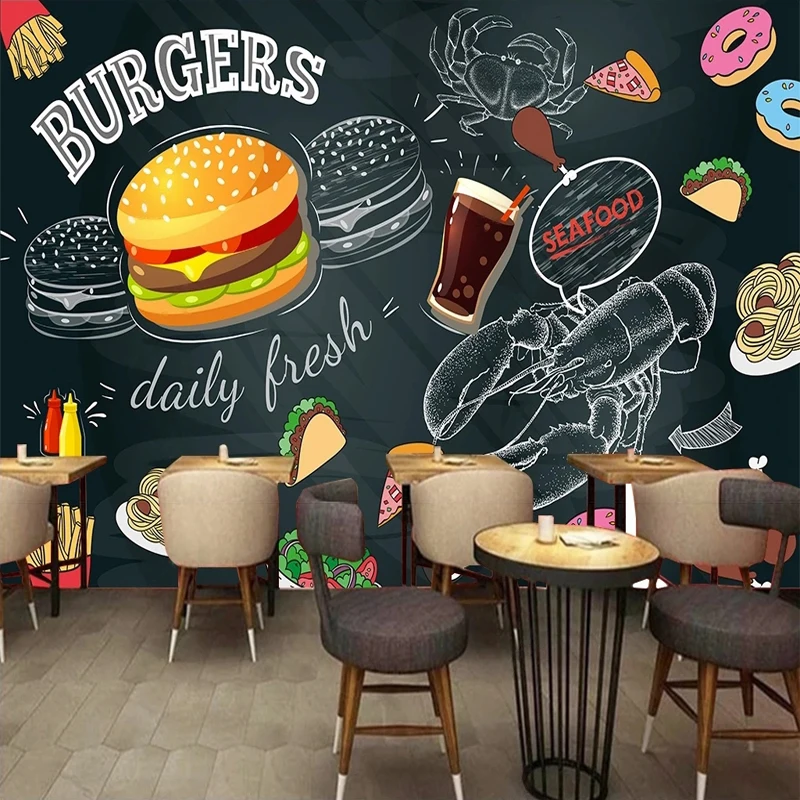 Custom 3d Photo Hand Painting Fast Food Hamburger Seafood Mural ...