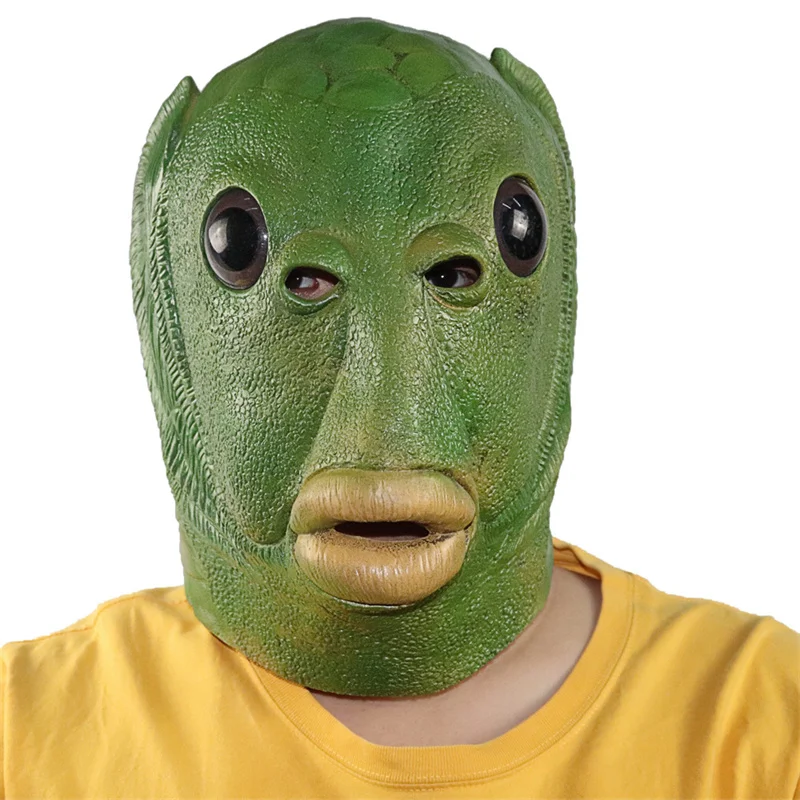 Adult Funny Ugly Green Fish Headgear Latex Cosplay Party Halloween ...