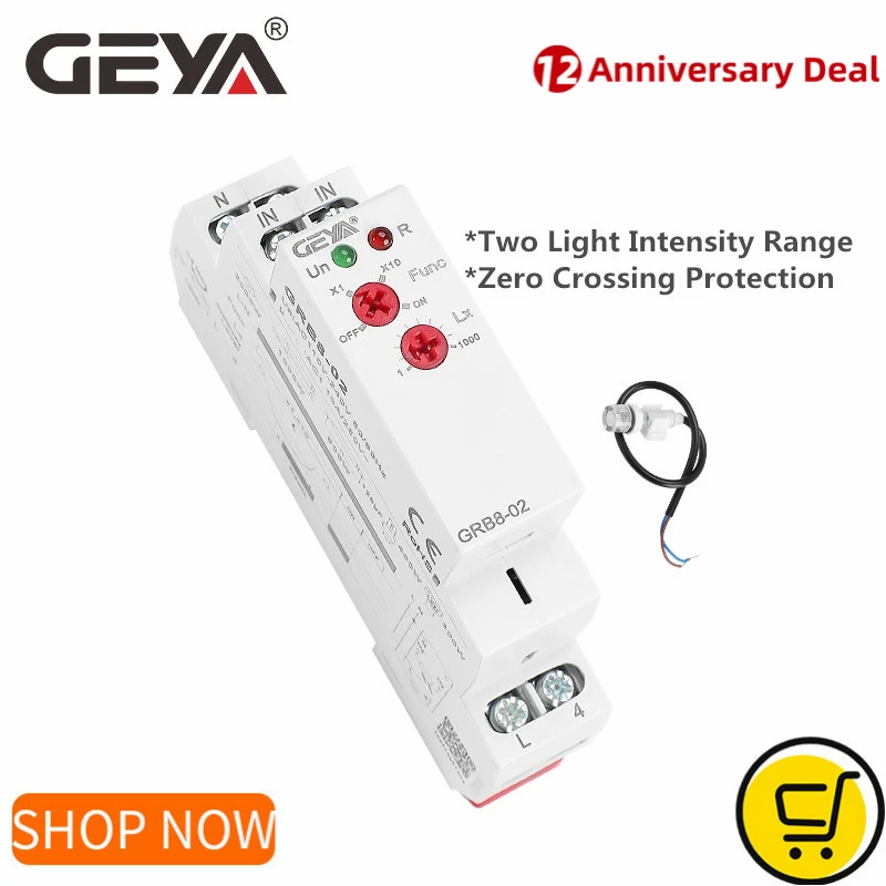 GEYA GRB8 01/02 Din Rail Twilight Switch Photoelectric Timer Light ...