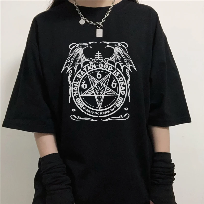 Hail Satan God Is Dead T-shirt Women Streetwear Print Summer Casual T ...