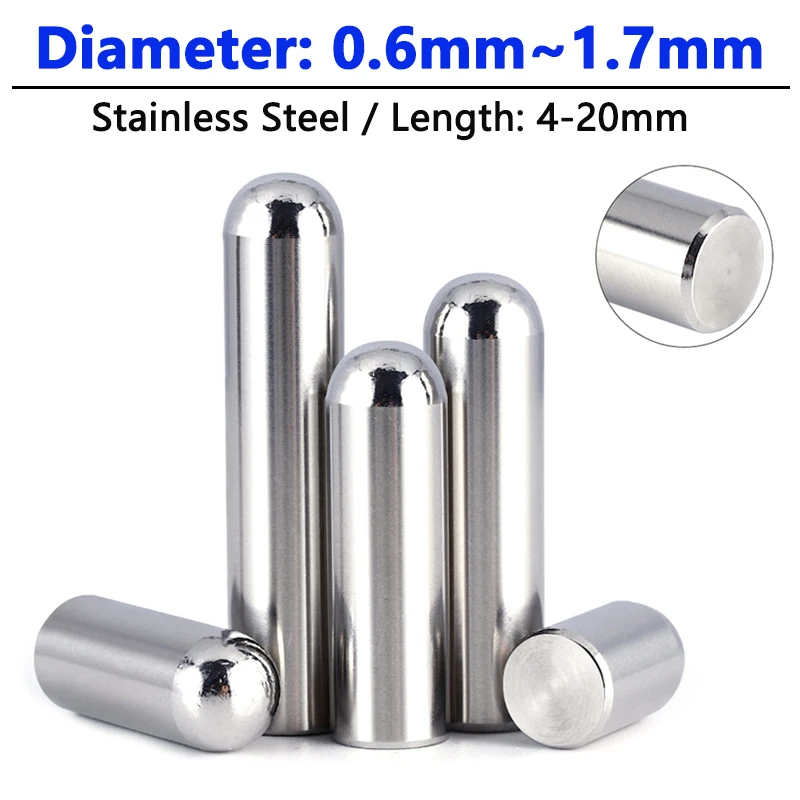 Stainless Steel Solid Round Head Cylindrical Pin Dia 0.6 0.8 0.9 1 1.1 ...