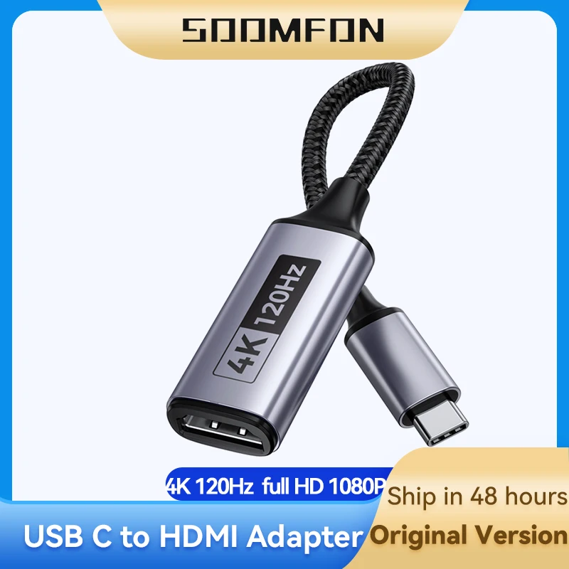 SOOMFON 4K 120Hz USB C to HDMI 어댑터, TV DAC c타입 to HDMI 케이블 비디오 오디오 출력 ...