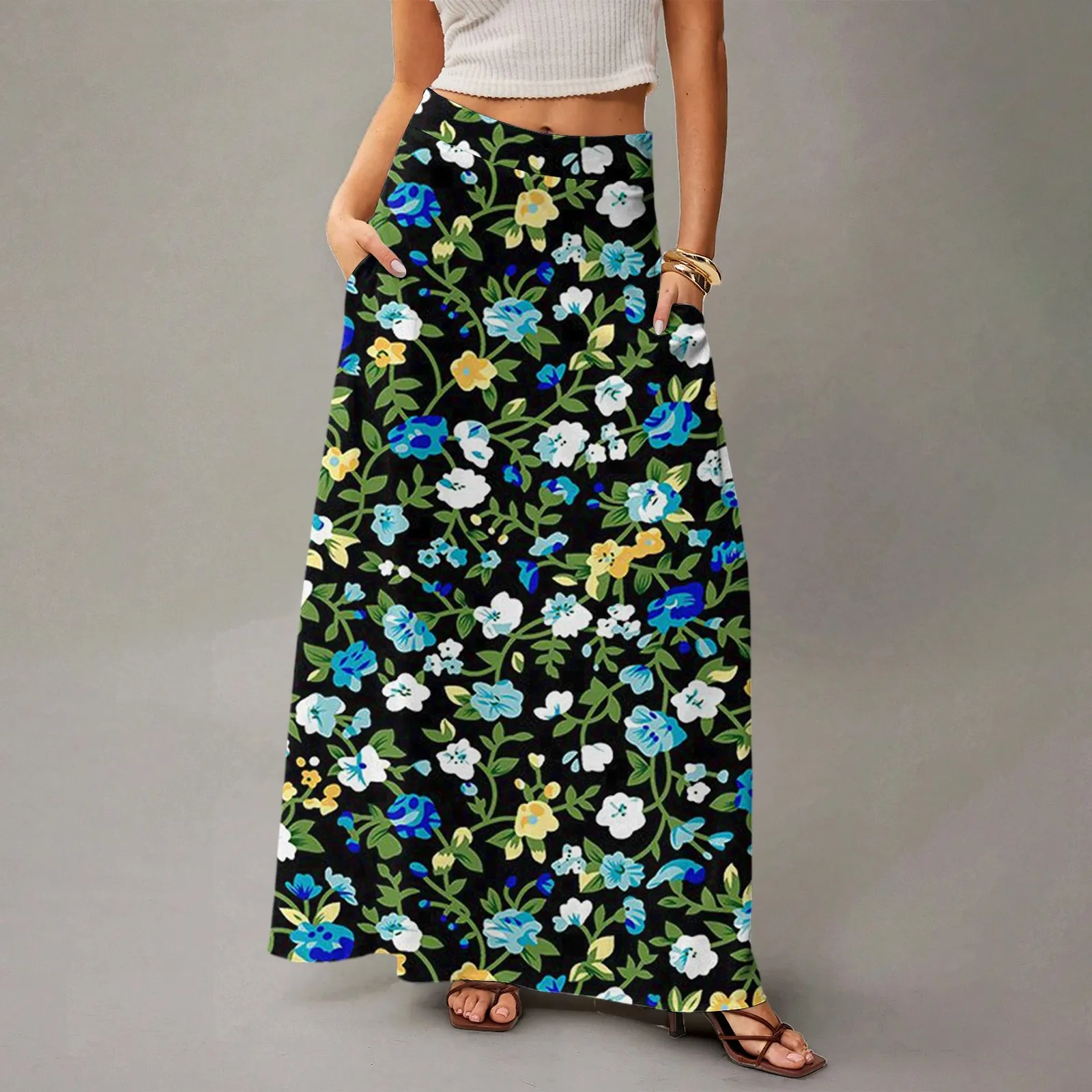 Fashion Print Skirt women's Flowing Maxi Skirts Casual Summer Floral ...