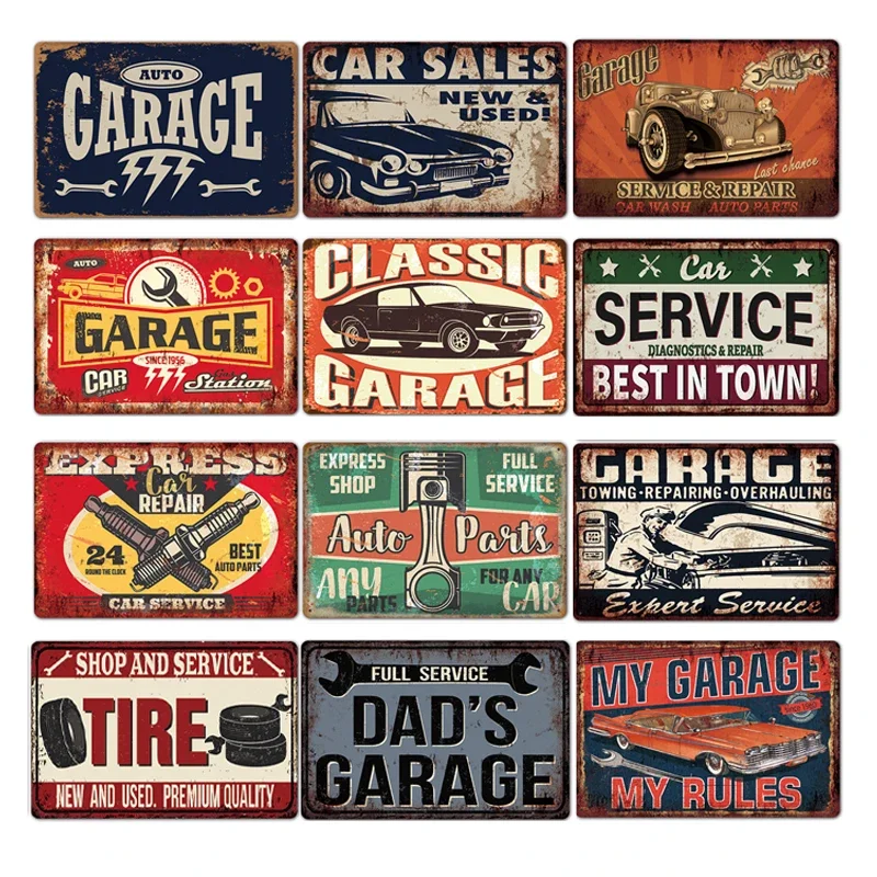 Garage-Shop-Decor-Metal-Wall-Tin-Sign-Car-Tire-Shop-Service-Poster ...