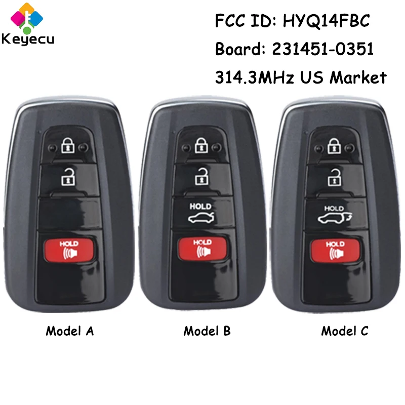 Keyecu Smart Remote Control Car Key With 3 / 4 Buttons For Toyota Rav4 ...