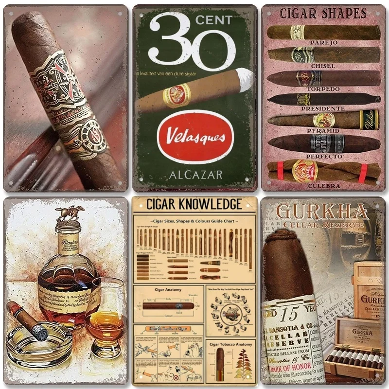 Metal Tin Poster Cigar Plaque Retro Metal Plate Gentleman Smoke Cigar ...