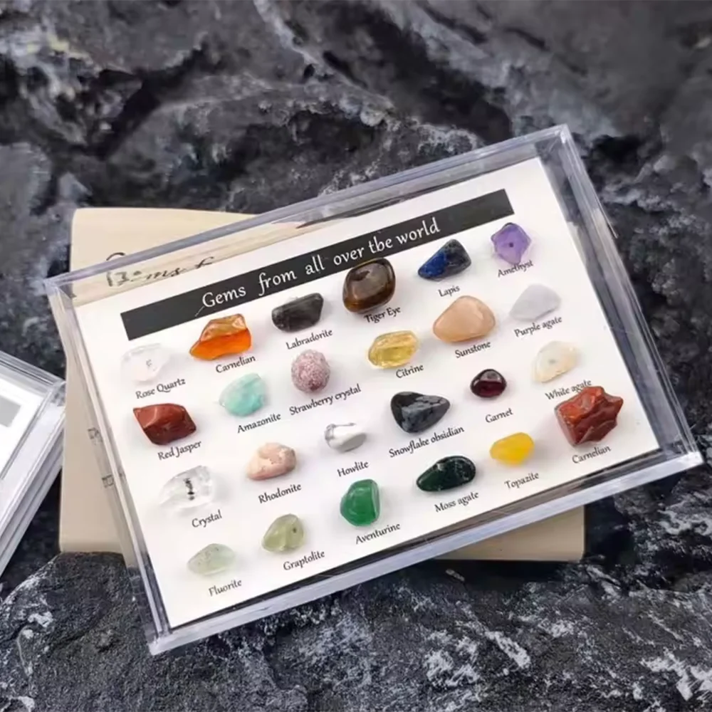 12/15/24pcs Rock Gemstones Collection Box Amethyst Ore Healing Quartz ...